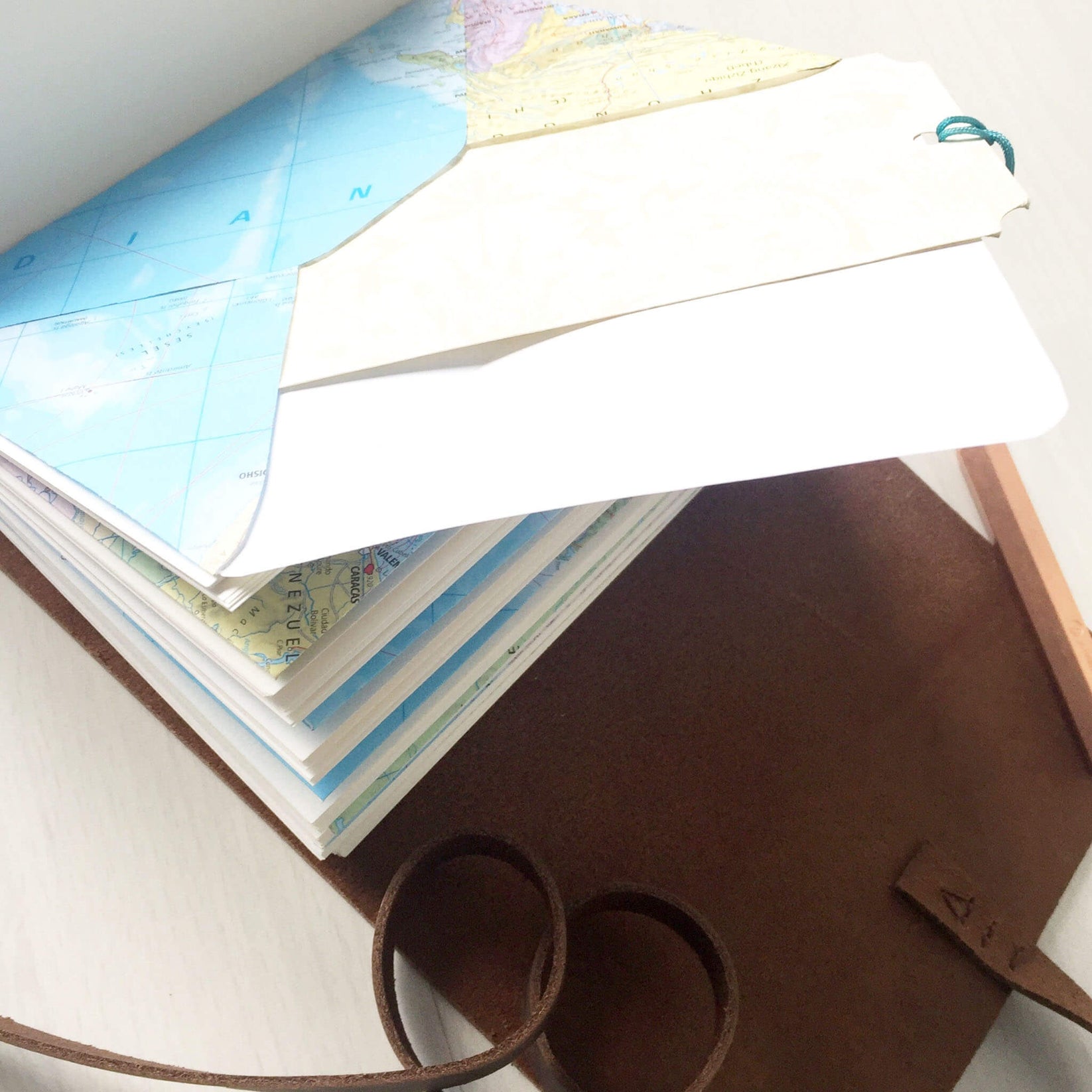 Travelers Notebook | World Map Envelope Pages | Brown Leather – Indigo ...