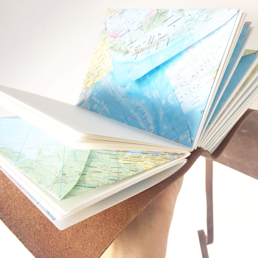 Travelers Notebook | World Map Envelope Pages | Brown Leather – Indigo ...