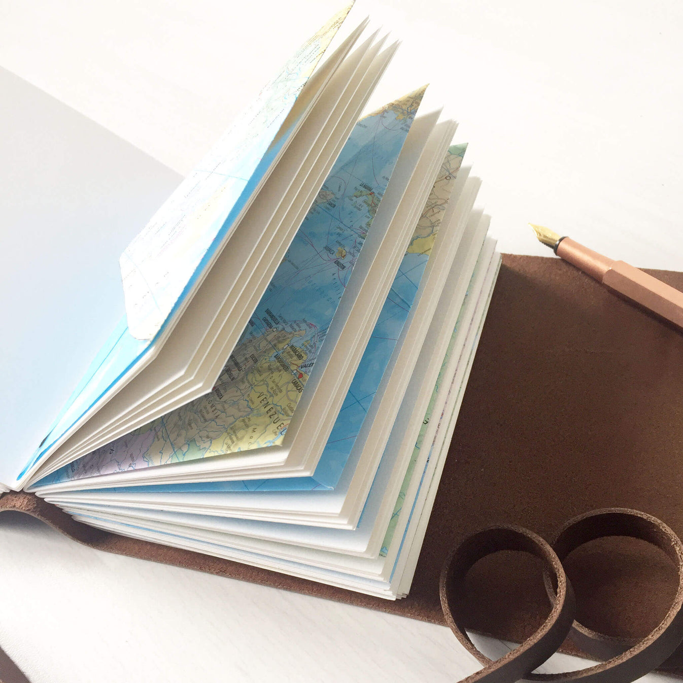 Travelers Notebook | World Map Envelope Pages | Brown Leather – Indigo ...